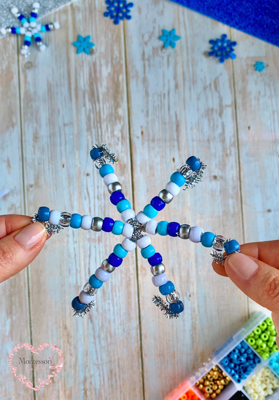Snowflake beads threading craft for kids is a fun fine motor exercise ...
